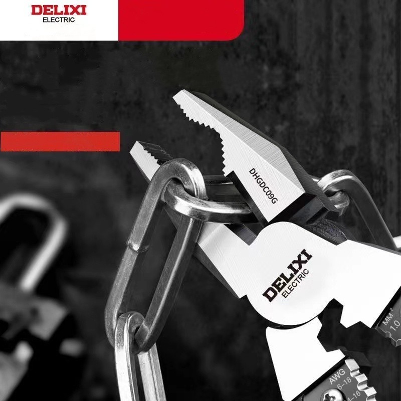 DELIXI ดีไซน์ญี่ปุ่น คีมอเนกประสงค์ สำหรับช่างไฟฟ้า สามารถตัดปลอกสายไฟและย้ำหางปลา วัสดุเหล็ก CR ...