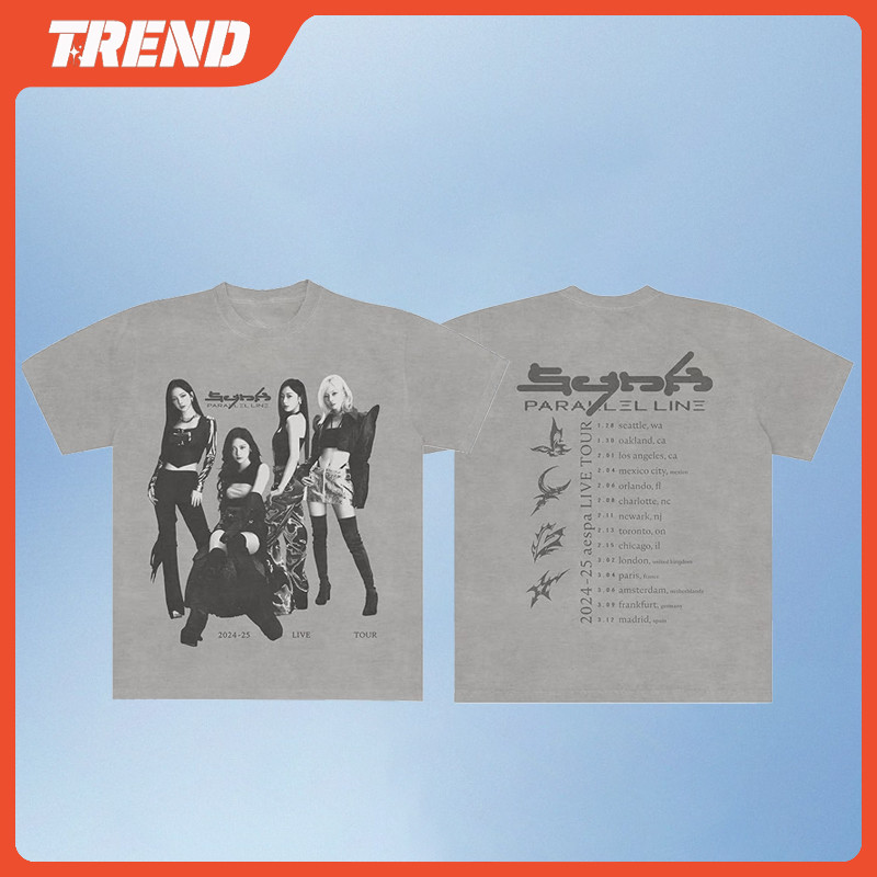 Kpop AESPA SYNK PARALLEL LINE WORLD TOUR Merch ล้างผ้าฝ้ายเสื้อยืด ...