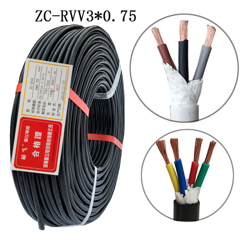 สายไฟ RVV ทองแดงบริสุทธิ์ สายเคเบิลกันน้ำ RVV 3X0.75 1 1.5 2 สายควบคุมแยกสีสี่เหลี่ยม ขายส่ง ...