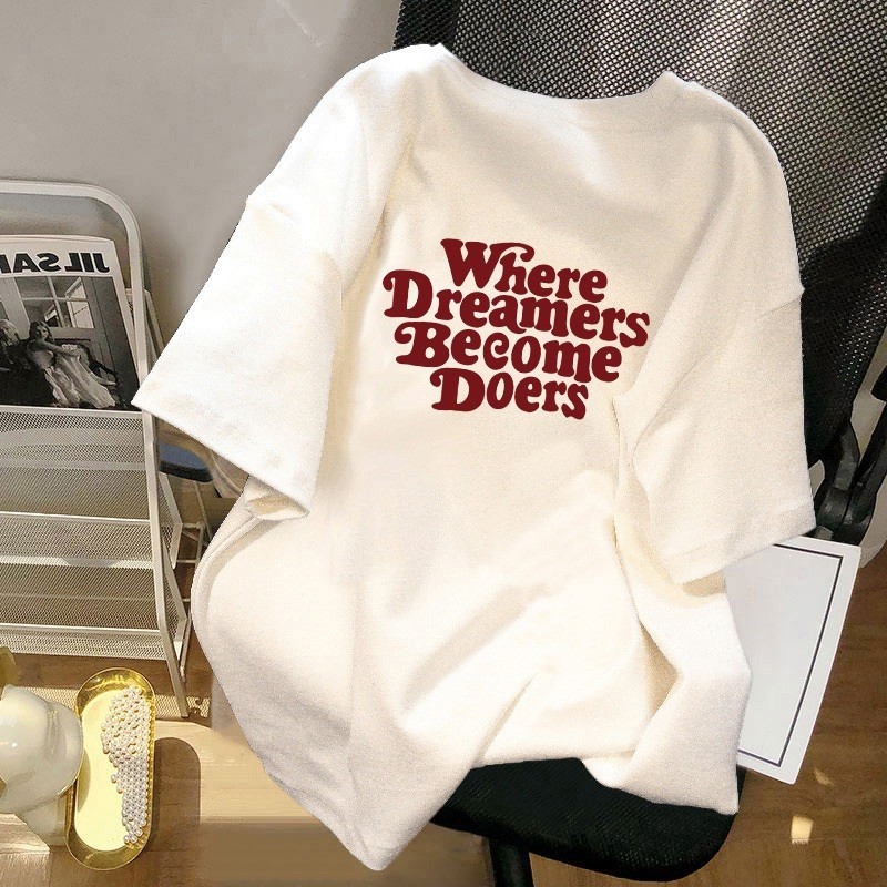 Pofloret เสื้อยืดผู้หญิง oversize ผ้าคอตตอน100 พิมพ์ลาย เรโทร เสื้อ ...