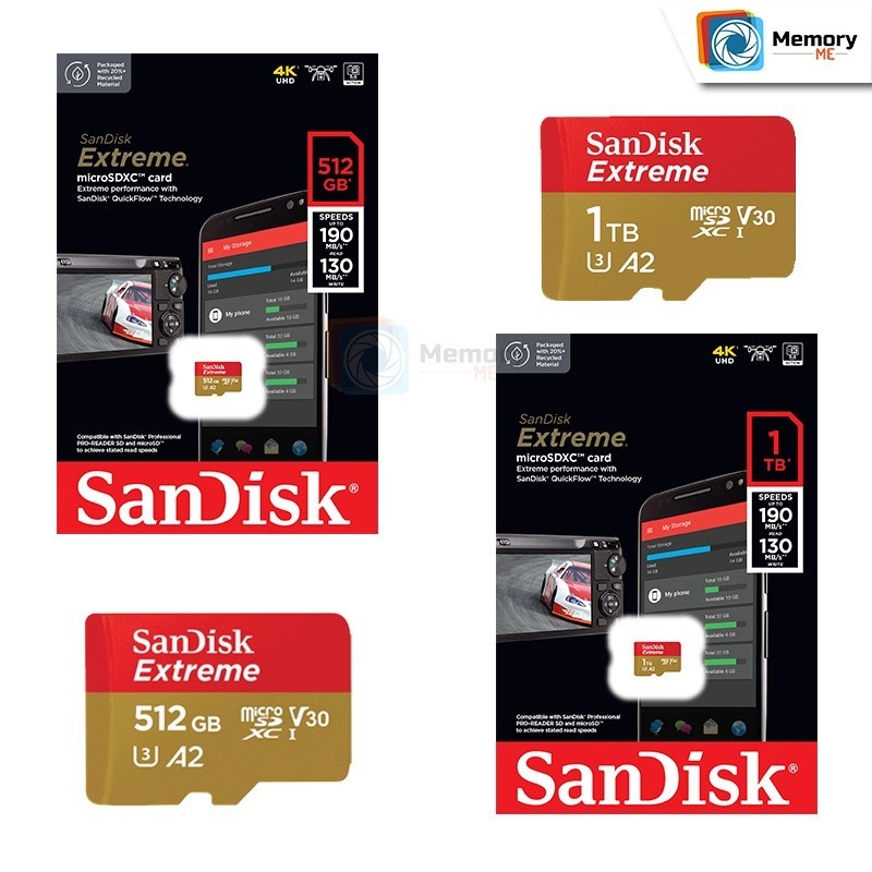 ที่เก็บความจำ SANDISK Extreme Micro SD card 512GB/1TB (190MB) UHS-I V30 4K U3 C10 A2 SDcard แท้ ...