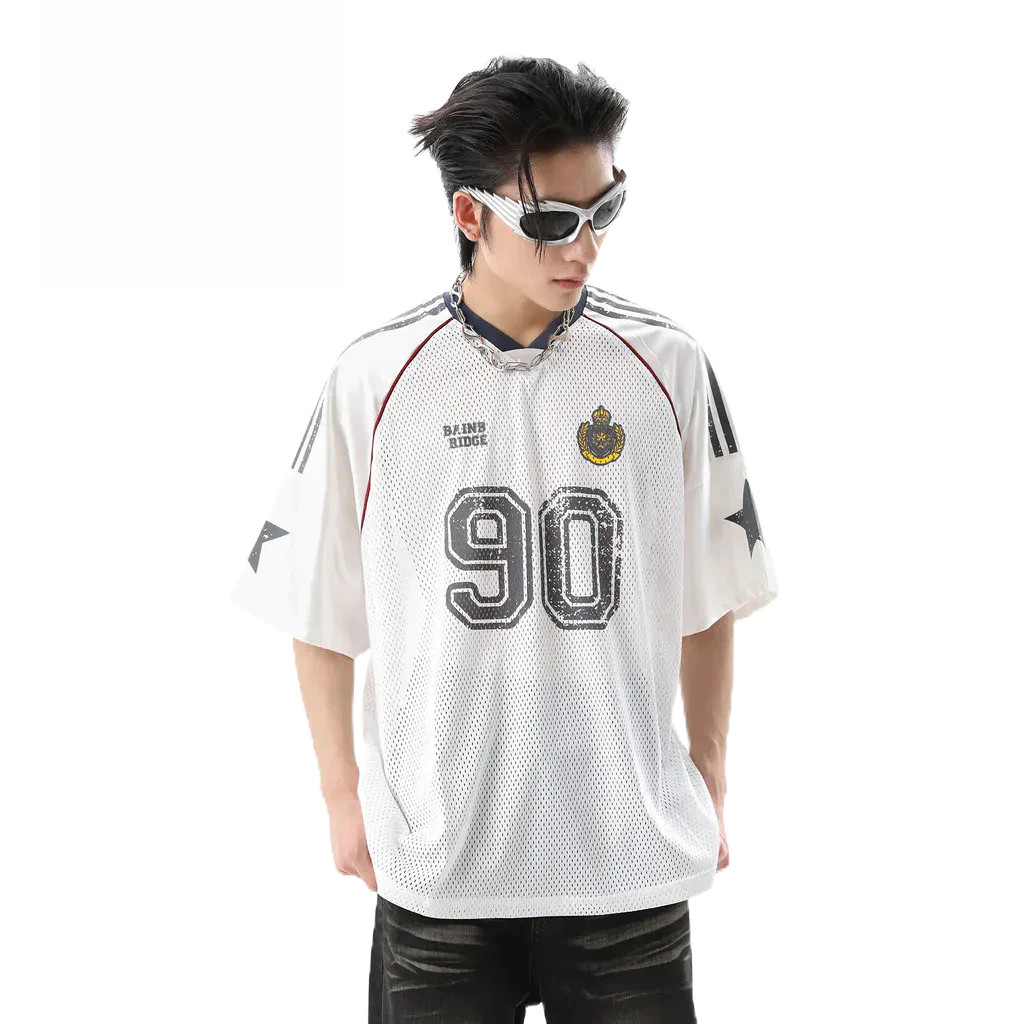 American high street เสื้อยืดตาข่ายสบายฤดูร้อนผู้ชายและผู้หญิงหลวมแขน ...