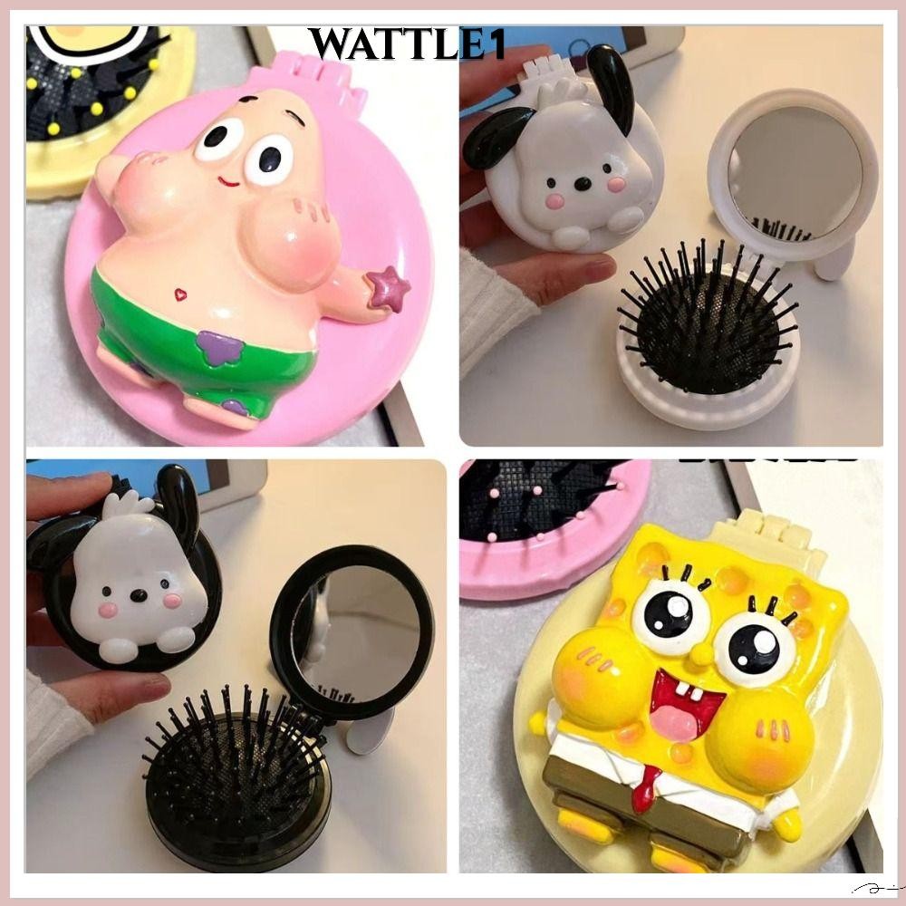 Wtle การ์ตูนมินิแปรงผม, 2 In 1 Spongebob หวีนวด, น่ารักพร้อมกระจกแบบ ...