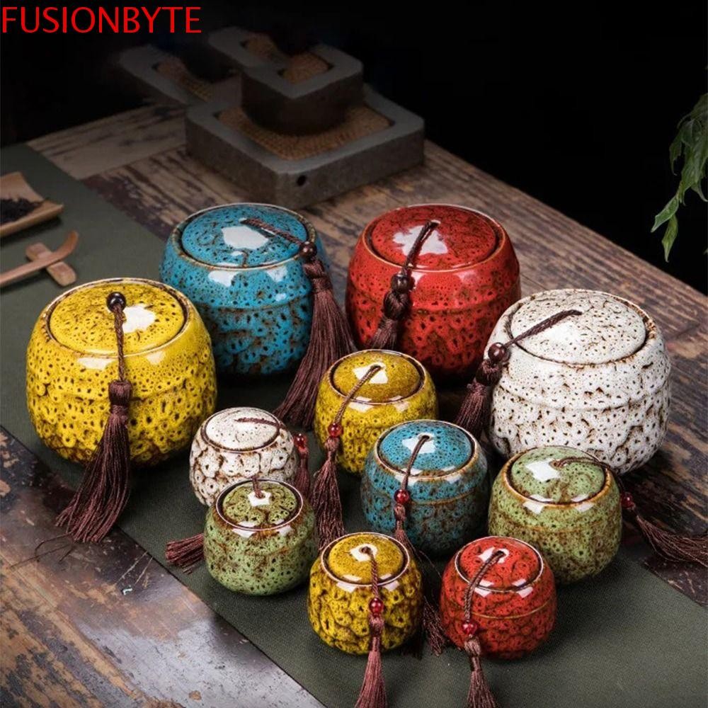 Fusionbyte กล่องจัดระเบียบชา, โถชาป้องกันความชื้นเซรามิก, ที่เก็บของอเนกประสงค์วินเทจทนทานที่มี ...