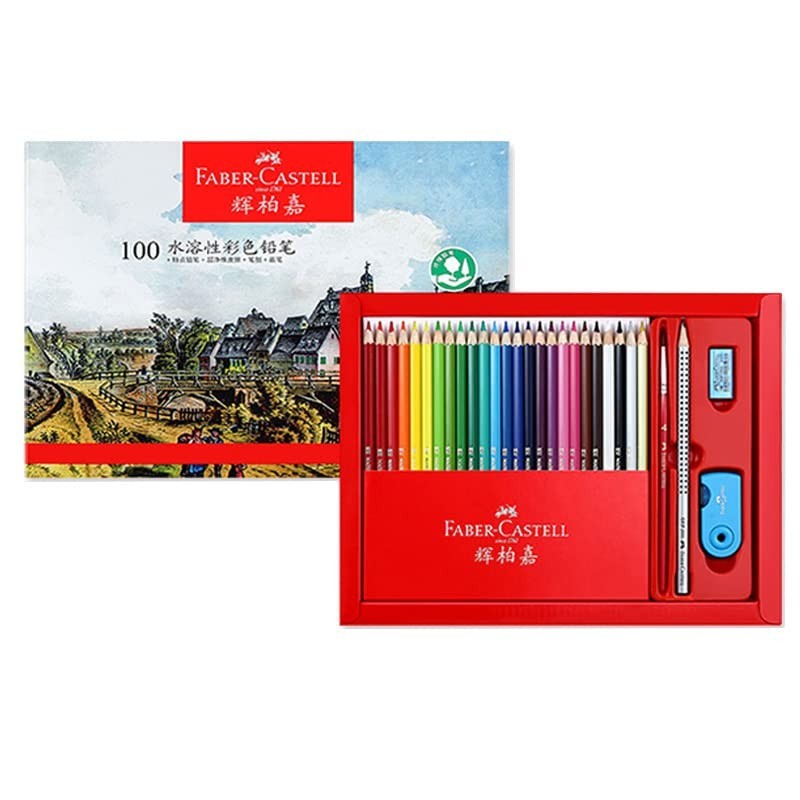 Faber-Castell watercolor pencil 100 colors set red box 514000 [parallel ...