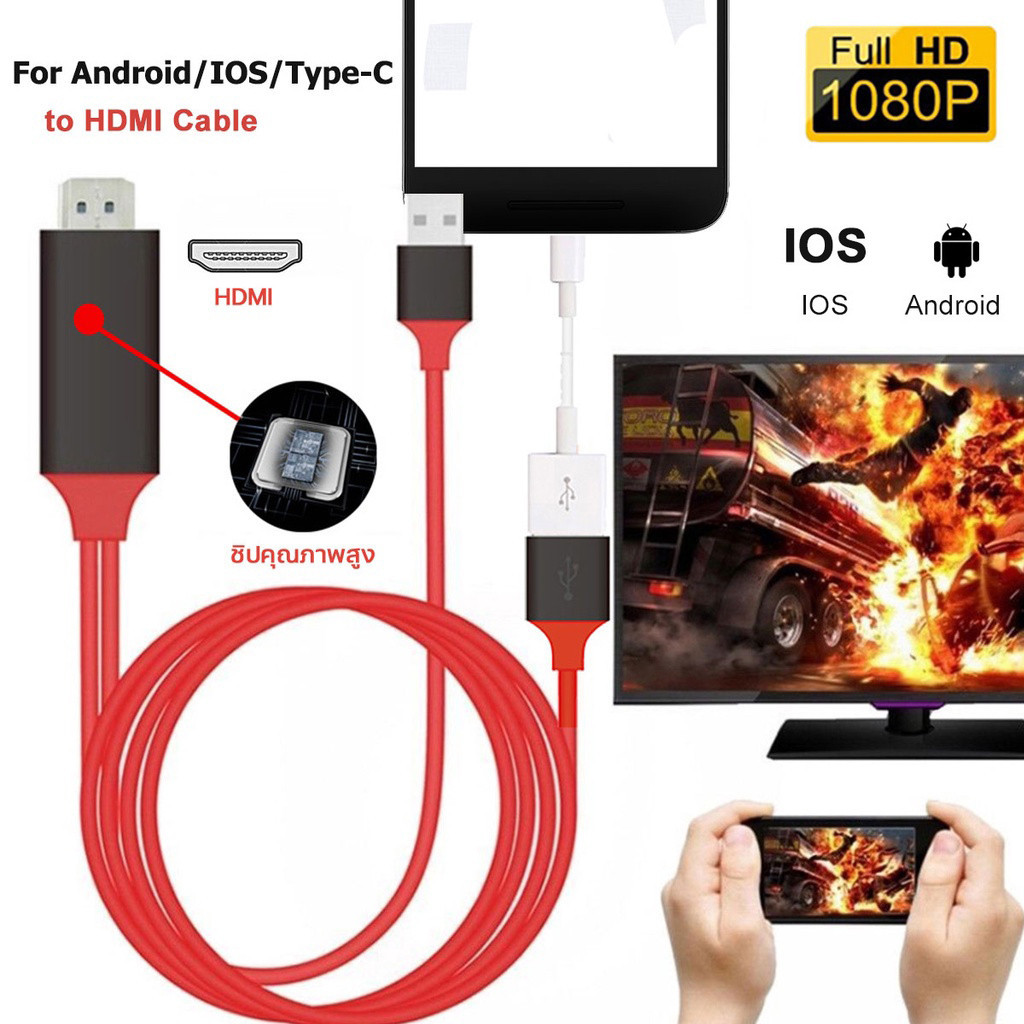 สาย HDMI 3in1HDMI Cable สายต่อจากมือถือเข้าทีวี Mobile Phone HDTV For ...