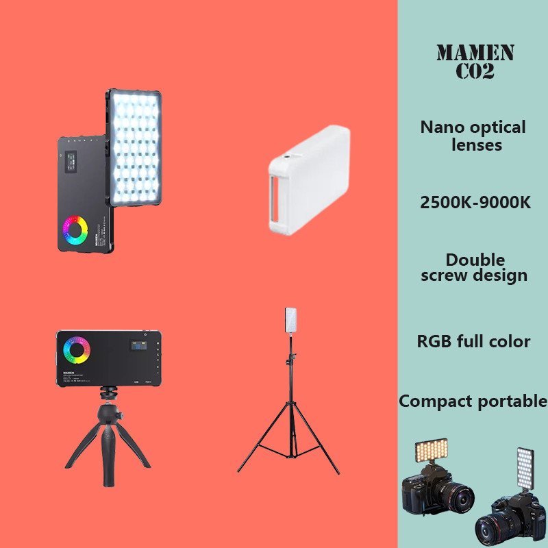 Mamen C02 ไฟเติมนาโน 2500K-9000K RGB ไฟเติม LED แบบพกพา ไฟถ่ายภาพ แผงแบน กล้อง โทรศัพท์ ไฟเติม ...