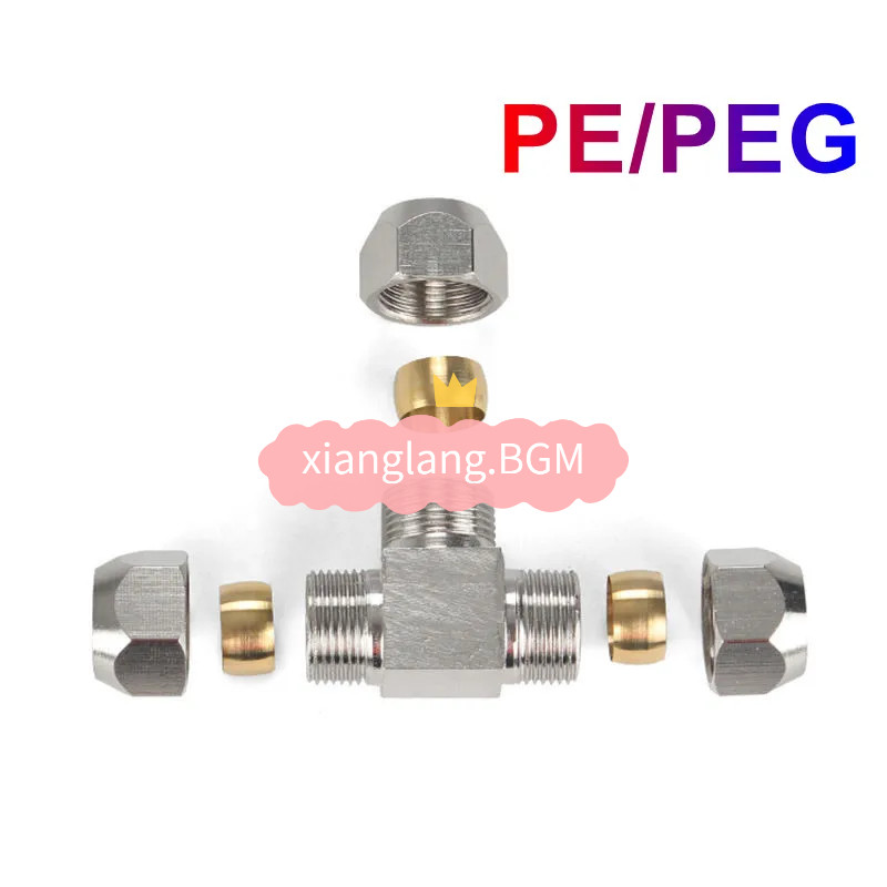อุปกรณ์นิวเมติกทองเหลือง T-Type การบีบอัด TEE, 6-4-6mm, 8mm OD Tube, Ferrule Joint Connector ...