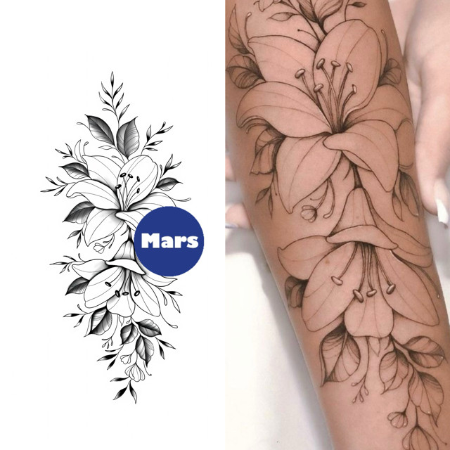 【Mars Tattoo】ใหม่ สติกเกอร์รอยสักชั่วคราว ลายดอกบัว กึ่งถาวร 2 สัปดาห์ ...