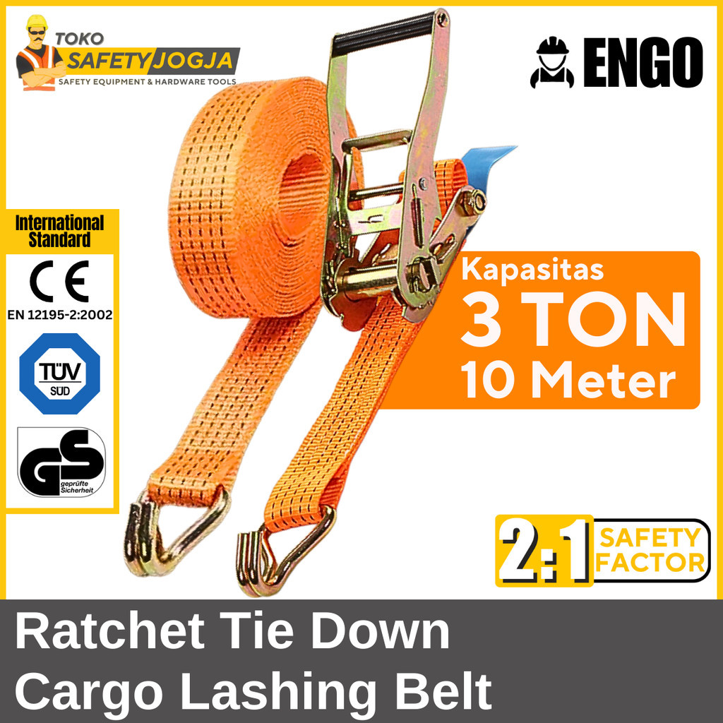 Ratchet Tie Down Cargo Lashing Belt 3 TON x 10 เมตร ENGO 2:1 Safety Factory Fastening Cargo ...