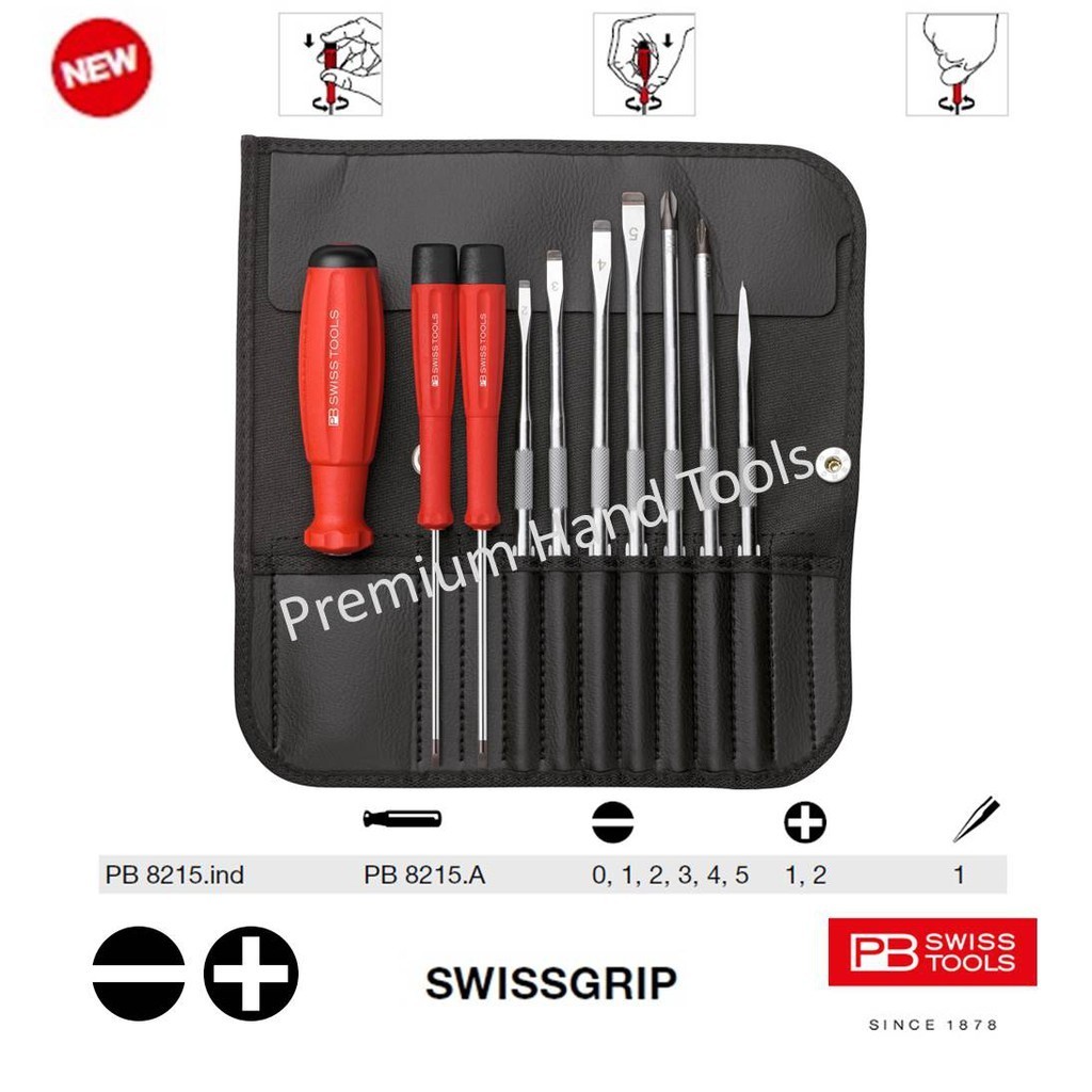 ไขควงแฉก PB Swiss Tools ชุดไขควง ด้าม SwissGrip New Model ซองหนัง รุ่น PB 8215L (10 ตัว/ชุด ...