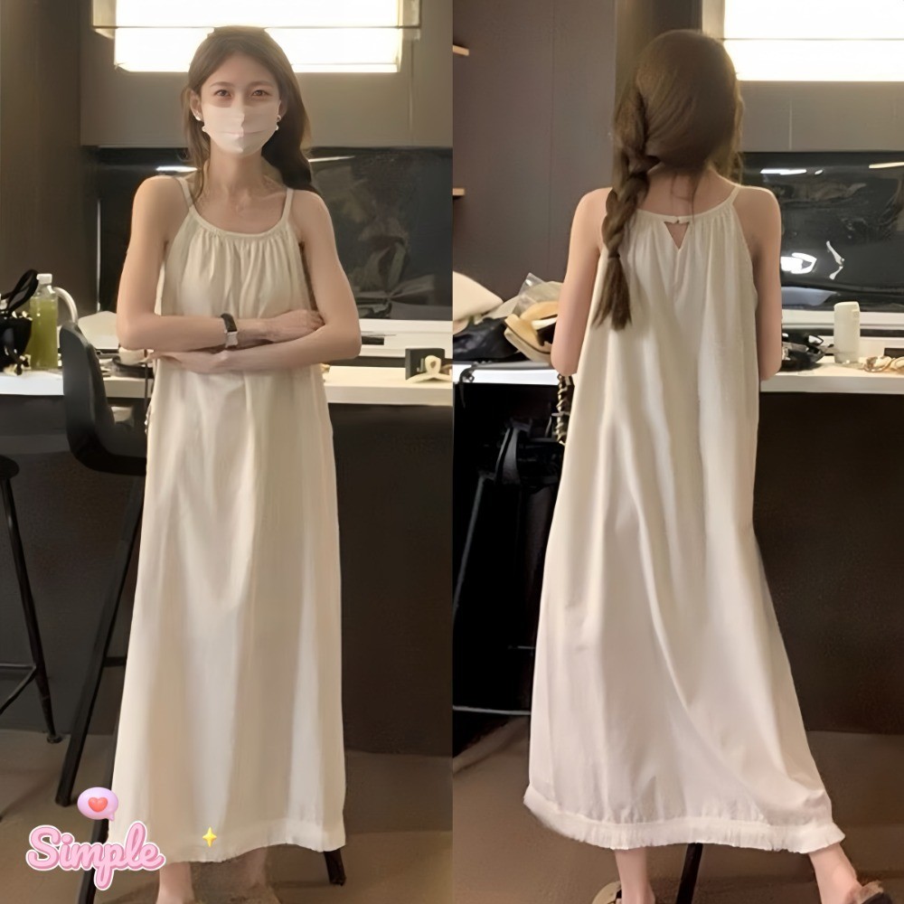 SimpleStore จัดส่งในกรุงเทพฯ ชุดชายหาดอ่อนโยนและหวานชุดกระโปรงยาว วินเทจ หลวม วัยรุ่น นอนหลับ ...