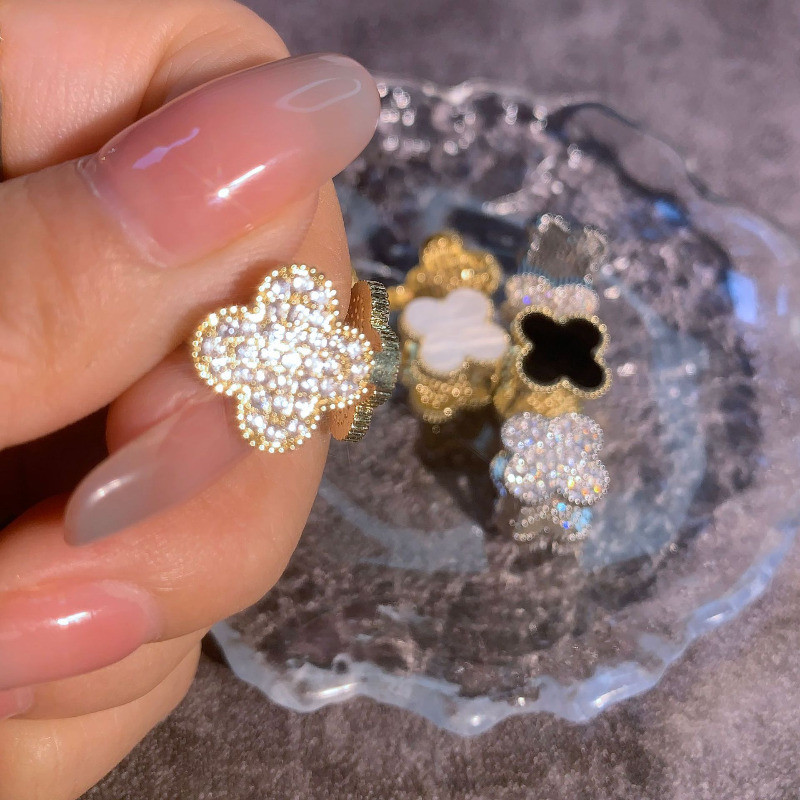 Xiya ต่างหูเพทาย รูปใบโคลเวอร์สี่แฉก สองด้าน แฟชั่น | Shopee Thailand