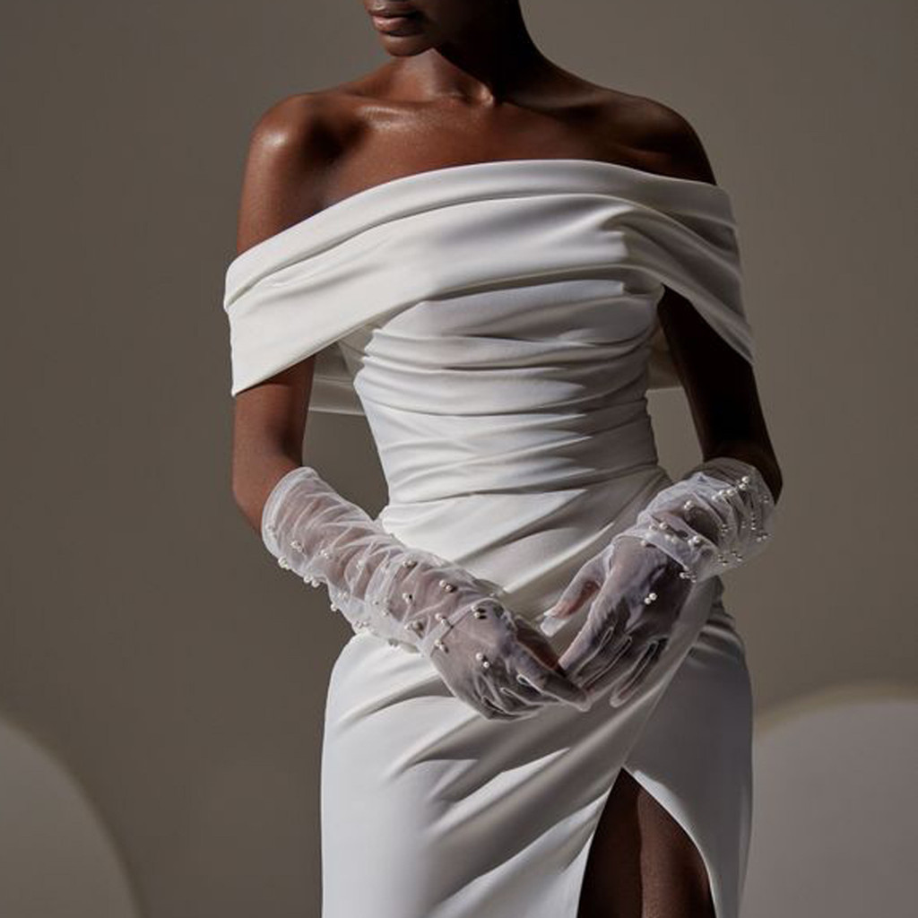 Urapan ถุงมือยาว 55 ซม. ผ้าตาข่าย ประดับลูกปัด สําหรับเจ้าสาว งาน ...