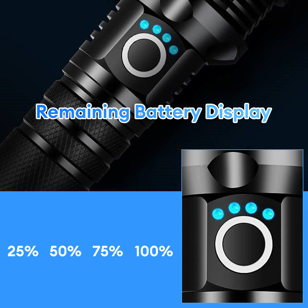 Xhp90 มีประสิทธิภาพมากที่สุด 25000000Lm ไฟฉาย LED ชาร์จ USB ซูมได้ ...