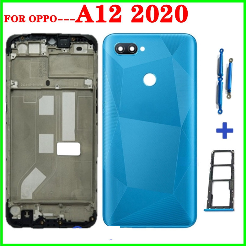 Lcd กลาง FRAME ด้านหลังสําหรับ OPPO A12 แบตเตอรี่ฝาหลังประตูพร้อมปุ่ม ...