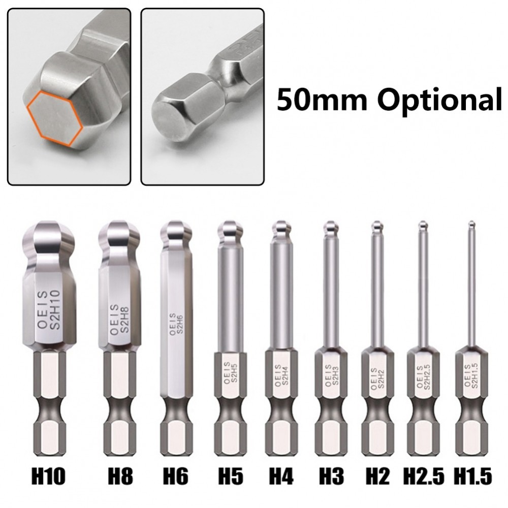 High Performance Ball End Hex Screwdriver Bit 50mm Long Magnetic Metric ...
