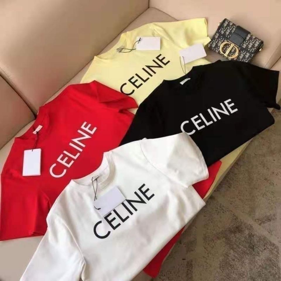 24ss Celinee เสื้อยืดแบรนด์อินเทรนด์ใหม่ Star สไตล์เดียวกัน Ce ตัวอักษรคลาสสิกพิมพ์แขนสั้นชายและ ...