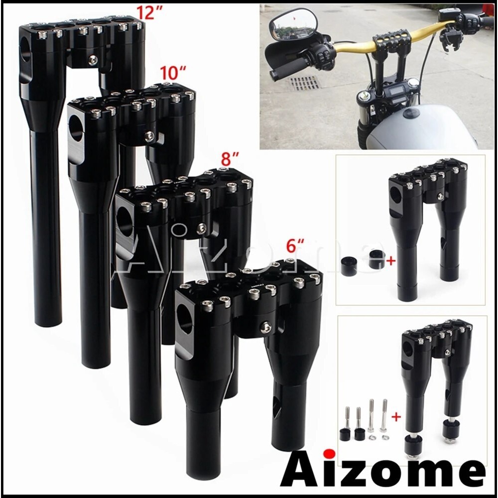 AI CNC T - Handlebar Straight Style Riser 6" 8" 10" 12" For Harley Dyna ...