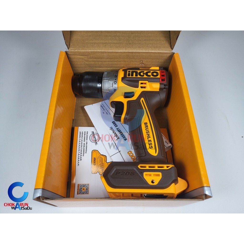 INGCO สว่านไร้สาย 60Nm 20V [ CDLI20602 / CDLI206021 ] บัสเลส - แบตใช้ ...