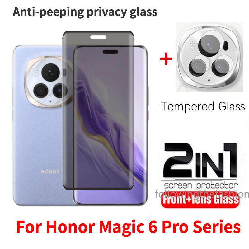 2 in 1 ฟิล์มกระจกนิรภัยกันรอยหน้าจอ 3D กันแอบมอง สําหรับ Honor Magic 6 Pro 5G Magic6 6Pro 5 Lite ...