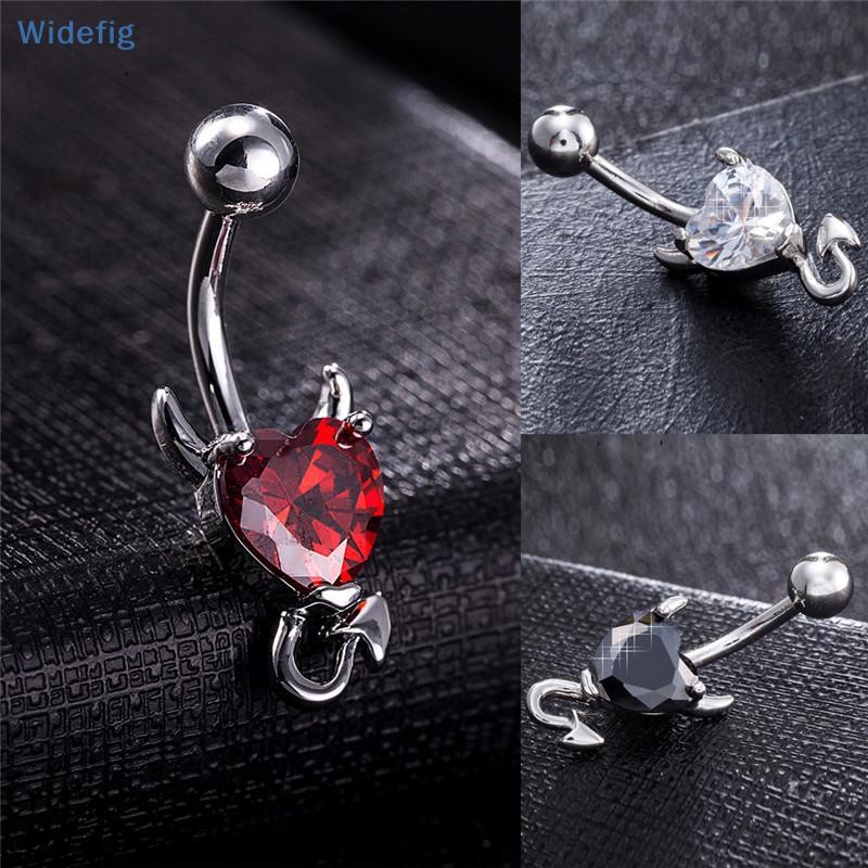 Widefig Navel Belly Button Ring คริสตัล Rhinestone หัวใจเกลียว Devil ...