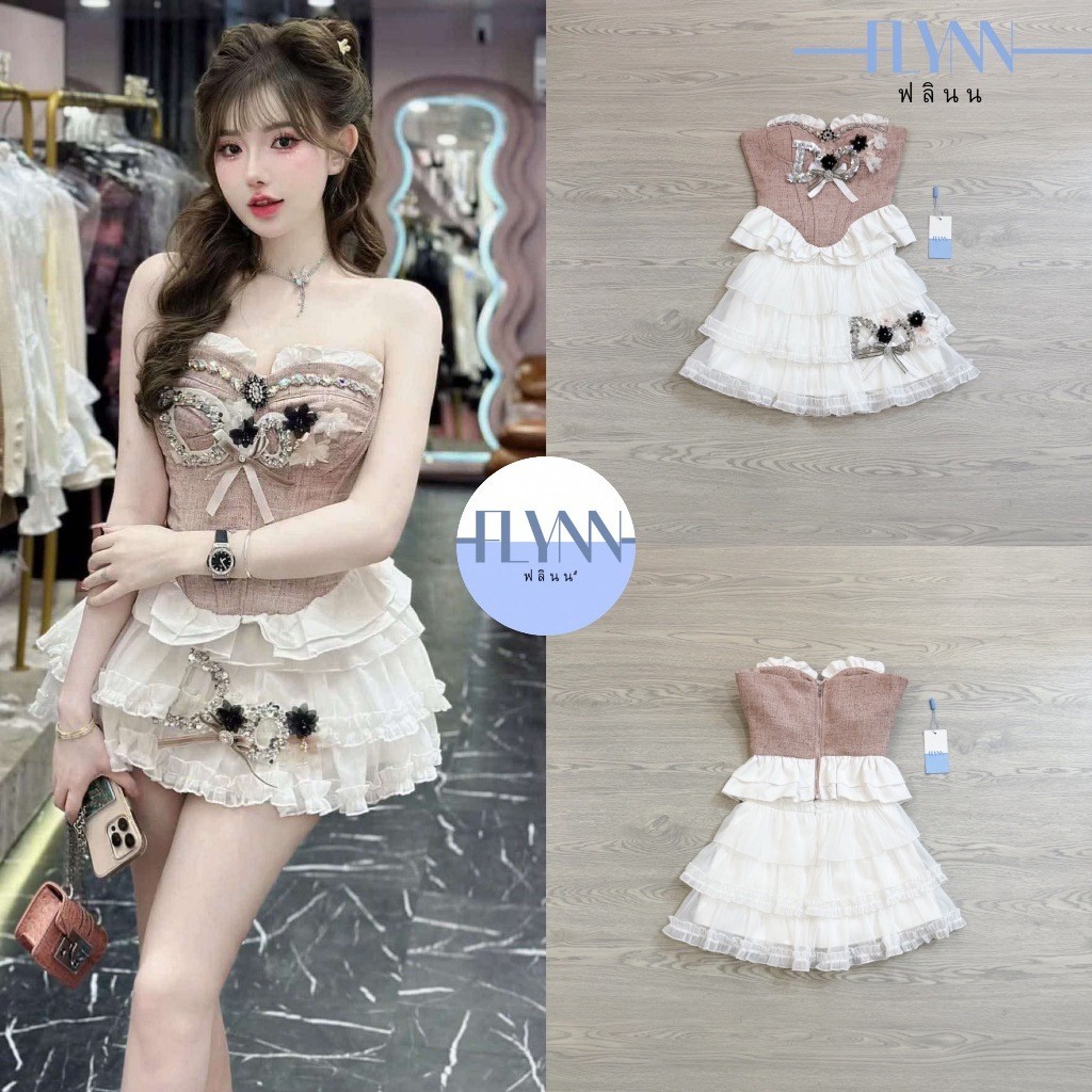 Hiso.closet (พรีออเดอร์) ใกล้เข้าแล้วค่ะ Flynn20 ชุดเสื้อสีชมพูแต่งระบายขาว มีดีเทลอลังเป็นเพชร ...