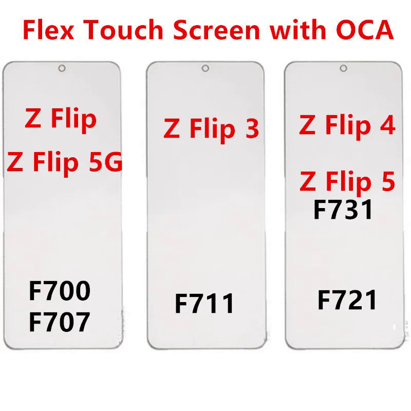 อะไหล่หน้าจอสัมผัส LCD ด้านนอก และ OCA สําหรับ Samsung Galaxy Z Flip 5 5G 3 4 F721 F700 F707 ...