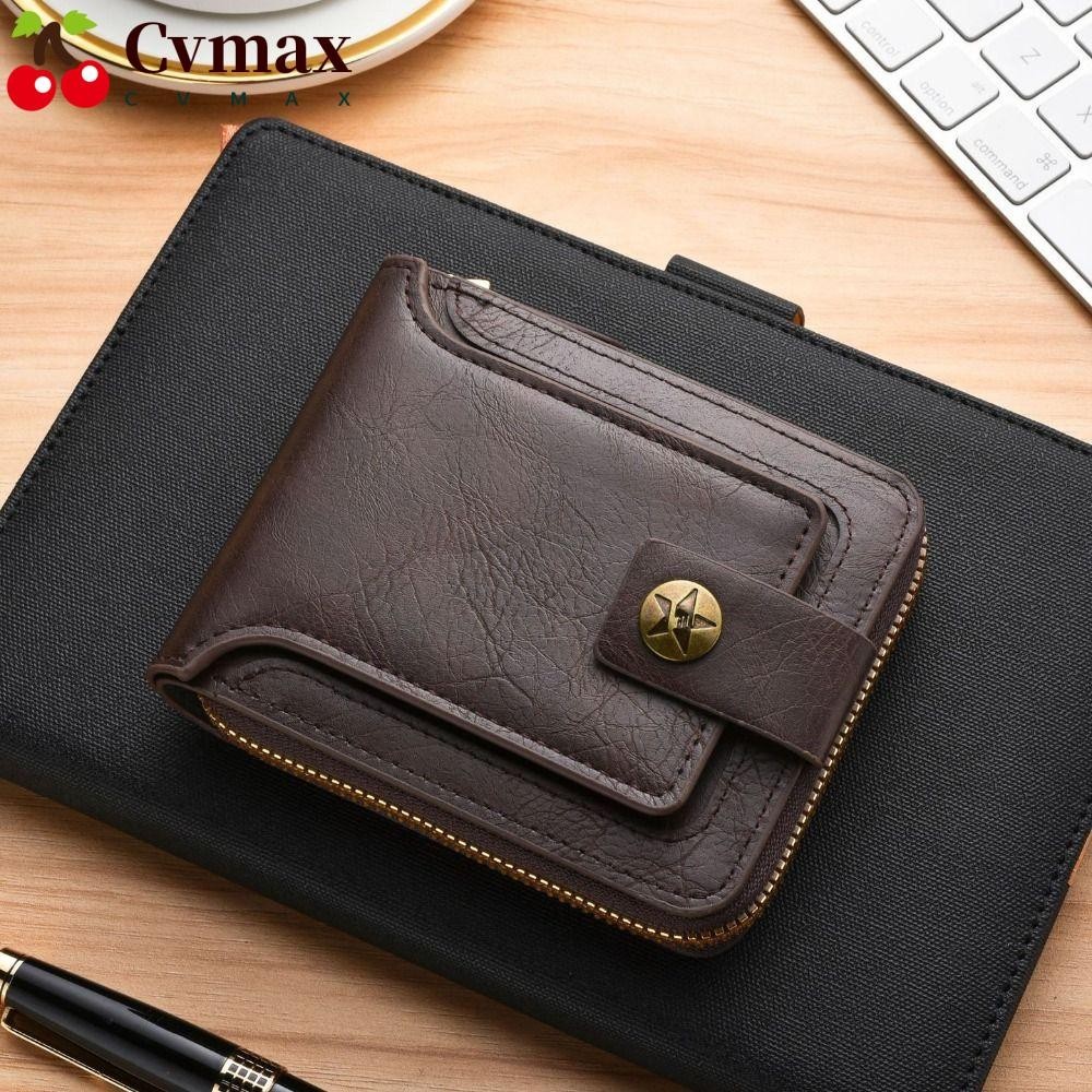 Cvmax กระเป๋าสตางค์ ใบสั้น หนัง PU มีซิป สีพื้น ใส่เหรียญได้ แฟชั่นสําหรับผู้ชาย | Shopee Thailand