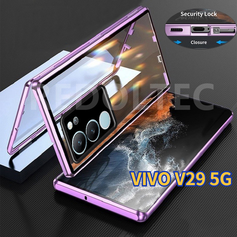 Vivo V29 5G 360 ป้องกันเลนส์เต็มรูปแบบ เคสโลหะแม่เหล็ก สองด้าน ด้านหน้า ด้านหลัง กระจก เต็มตัว ...