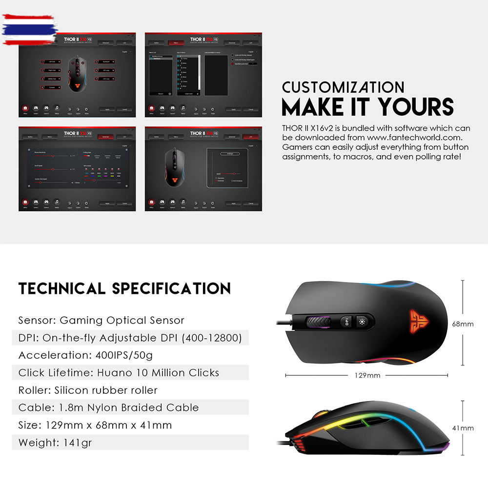 FANTECH X16 V2 THOR II Optical Macro Key RGB Gaming Mouse เมาส์เกมมิ่ง ...
