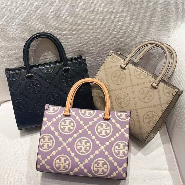 Tb TORY BURCH Counter ล่าสุด T Monogram Series สามสีมือถือนูน Tote Bag กระเป๋าสะพายข้าง | Shopee ...