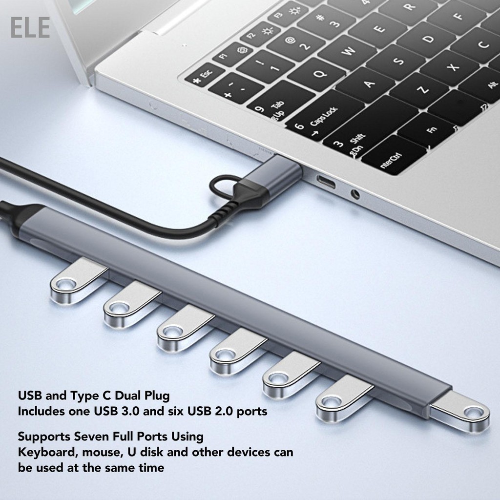 ELE USB Type C Hub 1 3.0 6 พอร์ต 2.0 ความเร็วสูง Plug and Play อะแดปเต ...