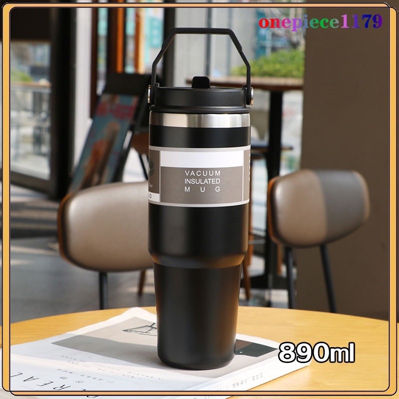 แก้วเก็บความเย็น แก้วสแตนเลส แก้วเก็บเย็น สแตนเลส304 30oz/900ml พร้อมหูหิ้ว พร้อมหลอด เก็บ ...