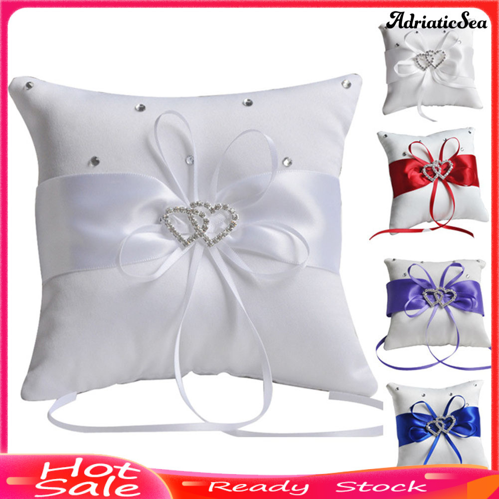 [COD]☼10x10 ซม.โรแมนติกเจ้าสาวงานแต่งงานแหวนหมอนหัวใจคู่ริบบิ้นเบาะตก ...