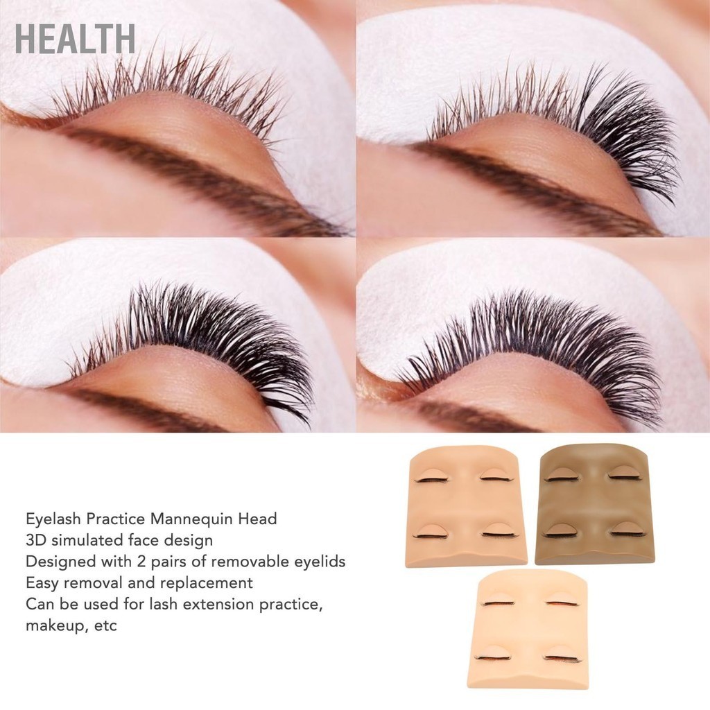 Health 3 ชิ้น Eyelash Practice Mannequin Head Double Layer Lash 2 คู่ ...