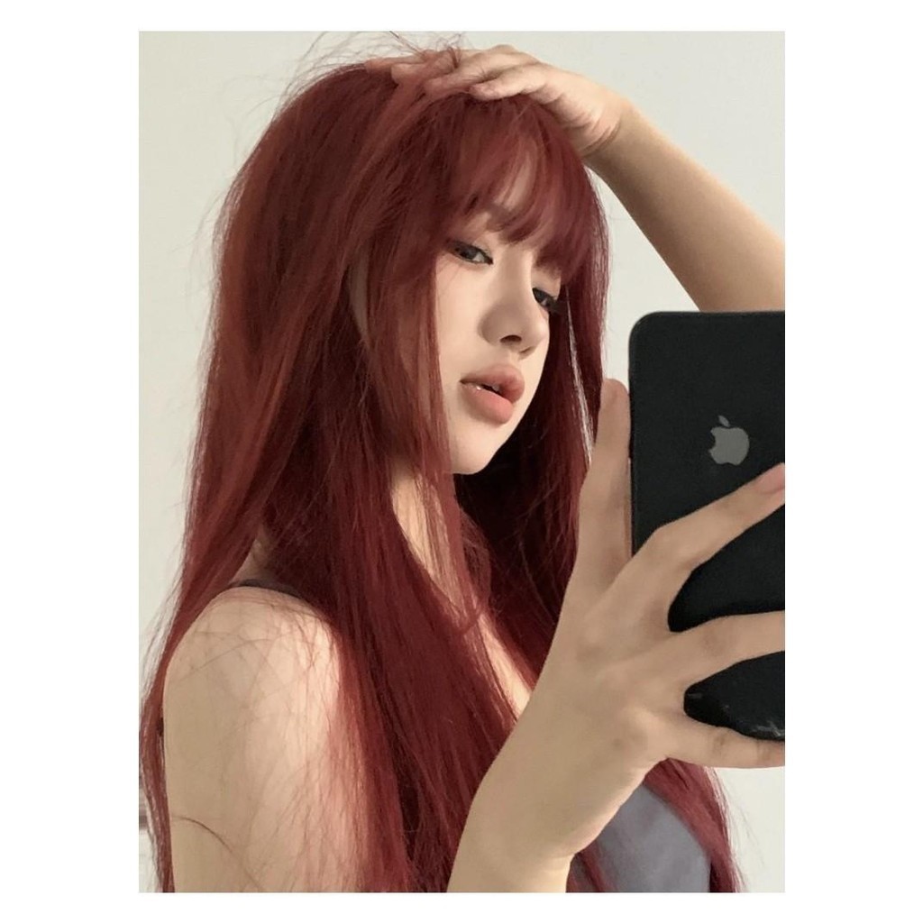 วิกผมยาวตรงสีแดง 60Cm. มีหน้าม้าน่ารักมาก แถมฟรี ขาตั้งวิก+เน็ตผม เกรด ...