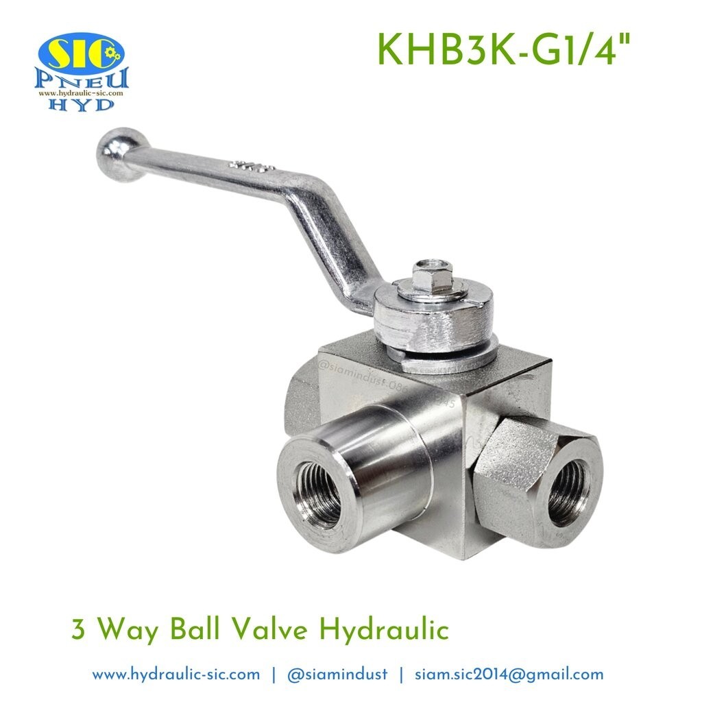 KHB3K-G1/4",G3/8",G1/2",G3/4",G1" บอลวาล์วไฮดรอลิค 3 ทาง BALL VALVE HYDRAULIC 500 BAR 315 BAR ...