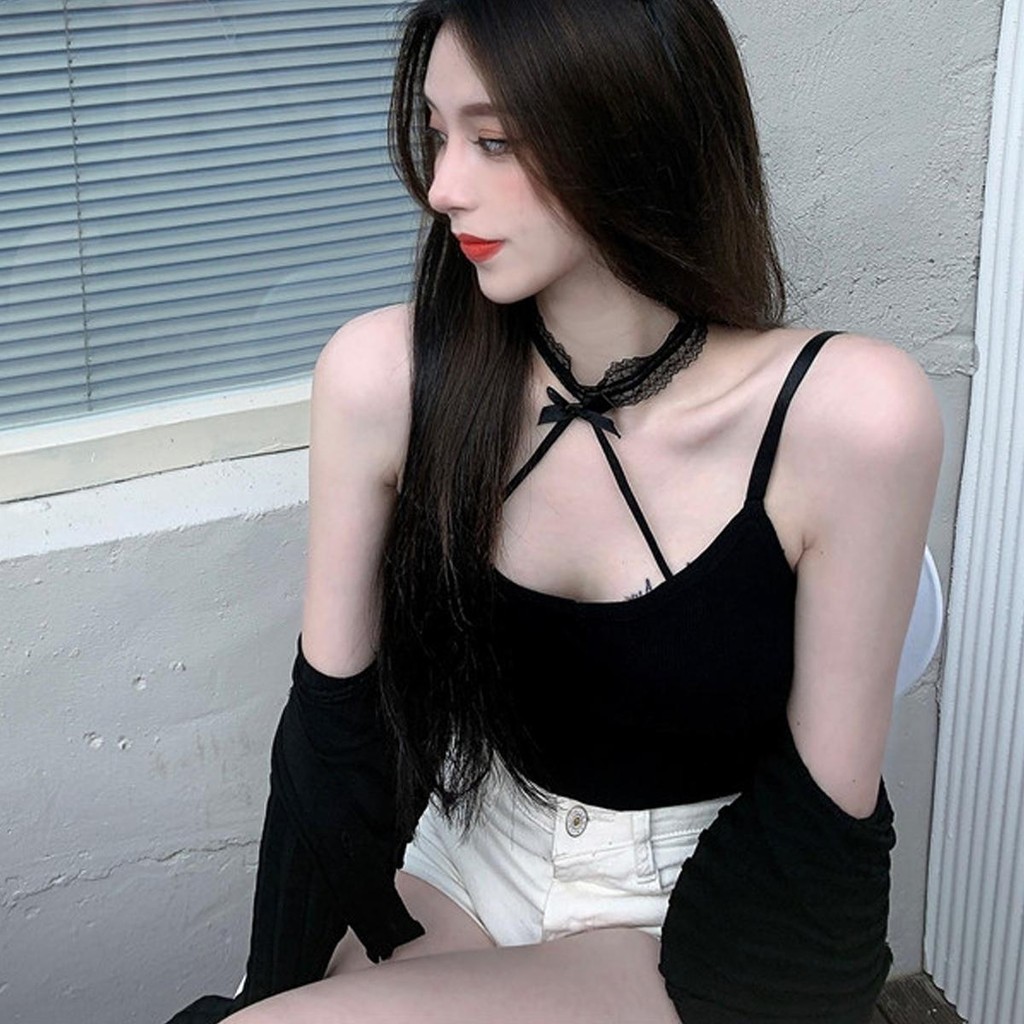 🌻Lune_Grace🌻 รุ่นx8930เสื้อครอปสายเดี่ยวคล้องคอ แต่งโบ๊ตรงคอน่รักมาก มีฟองน้ำในตัว สโปร์ตบรา ...