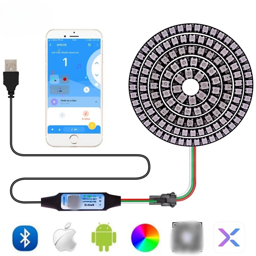 Ws2812b แหวนพิกเซล Led 5050 RGB WS2812 พร้อมสาย USB และตัวควบคุม SP621E 5V | Shopee Thailand