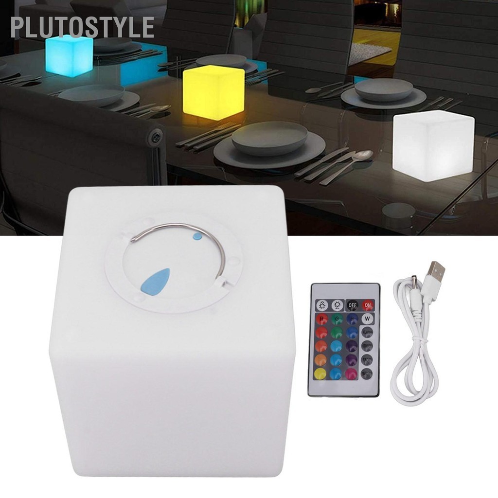 PLUTOSTYLE ไร้สาย LED Cube Night Light การชาร์จ USB 16 สีปรับได้พร้อม ...