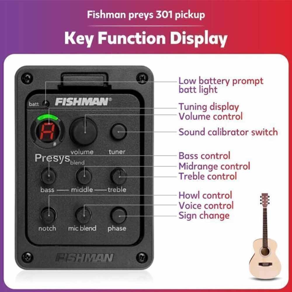 High Quality Fishman 4 Band 301 EQ Tuner Piezo Mic Presys Blend Acoustic Guitar Pickup Preamp ...