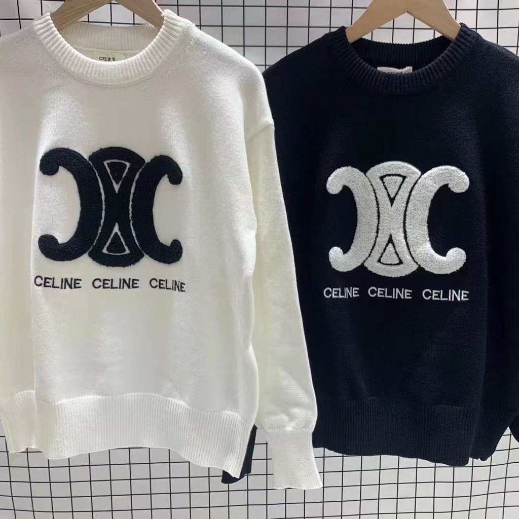 Celine [Real Shot] เสื้อกันหนาวแขนยาว คอกลม ปักลายตัวอักษร ขนาดใหญ่ ...