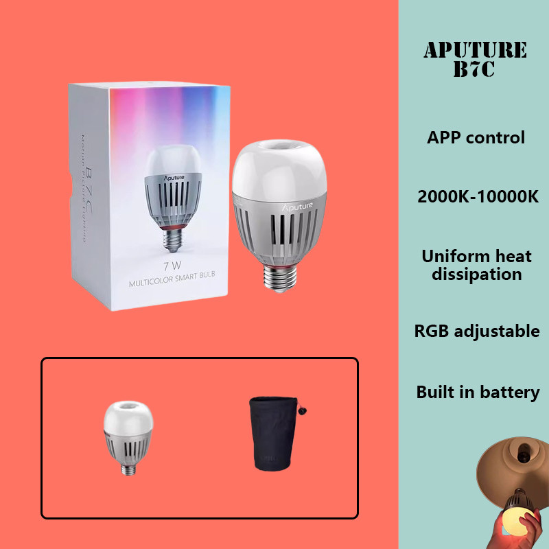 Aputure Accent B7C 7W หลอดไฟ LED 2000K-10000K RGB ปรับได้ ควบคุมผ่านแอป ...
