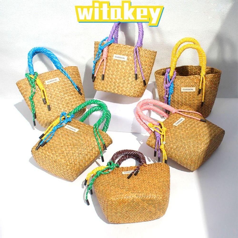 Witakey กระเป๋าสานฟาง, กระเป๋าถือเชือกมือสีฟาง, กระเป๋าชายหาดความจุขนาดใหญ่ทอมือผู้หญิง | Shopee ...