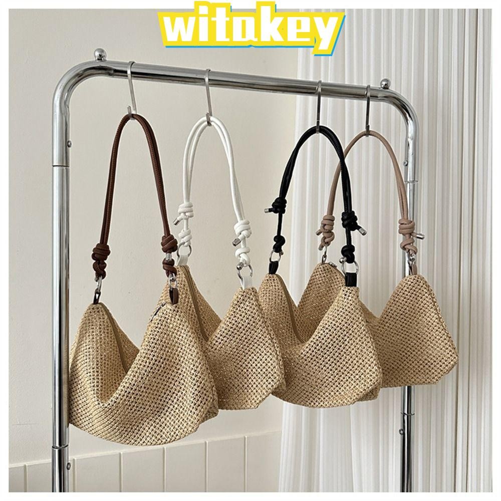 กระเป๋าถือ WITAKEY, กระเป๋าฟางหวายถักแฮนด์เมด, กระเป๋าแฟชั่นทอความจุขนาดใหญ่ Tote Bag Summer ...