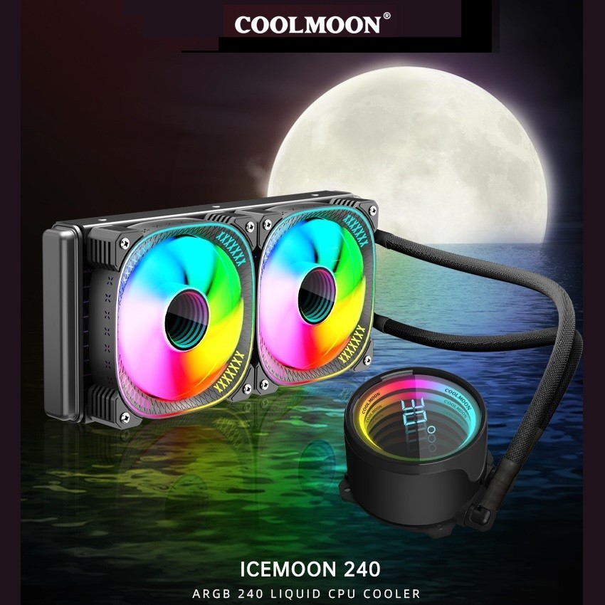 ชุดน้ำปิด2ตอน COOLMOON ICEMOON 240 ARGB ชุดน้ำปิด CPU AIO LIQUID(5V ARGB)ปั้มน้ำแบบแสดงผลดิจิตอล ...