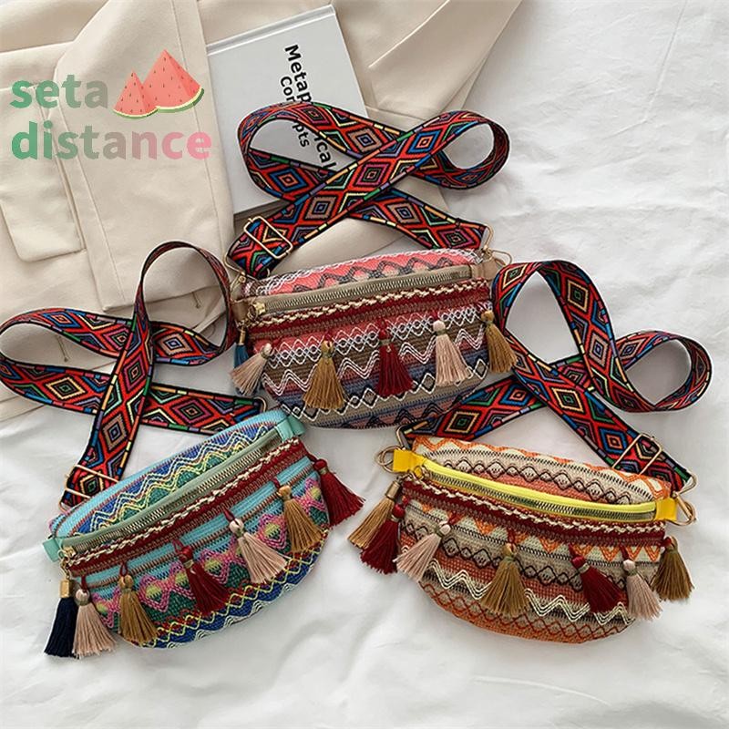 [Setad] สานกระเป๋าสะพายข้างพู่หญิงกระเป๋าคาดเอวหนังย้อนยุคไหล่แพ็ค ...