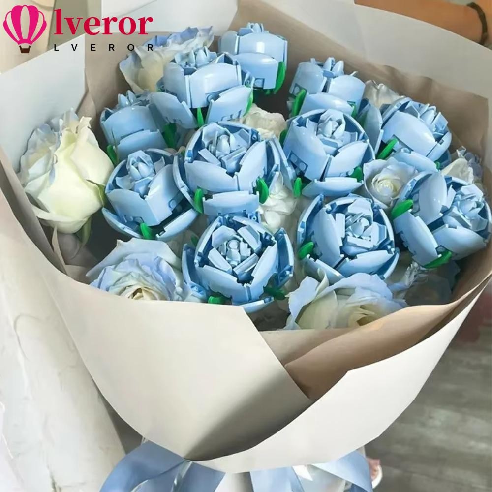 Lveror DIY อิฐดอกกุหลาบดอกไม้, เครื่องประดับดอกไม้บล็อกอาคาร, ชุดของเล่นเด็กของขวัญปริศนาอิฐของ ...