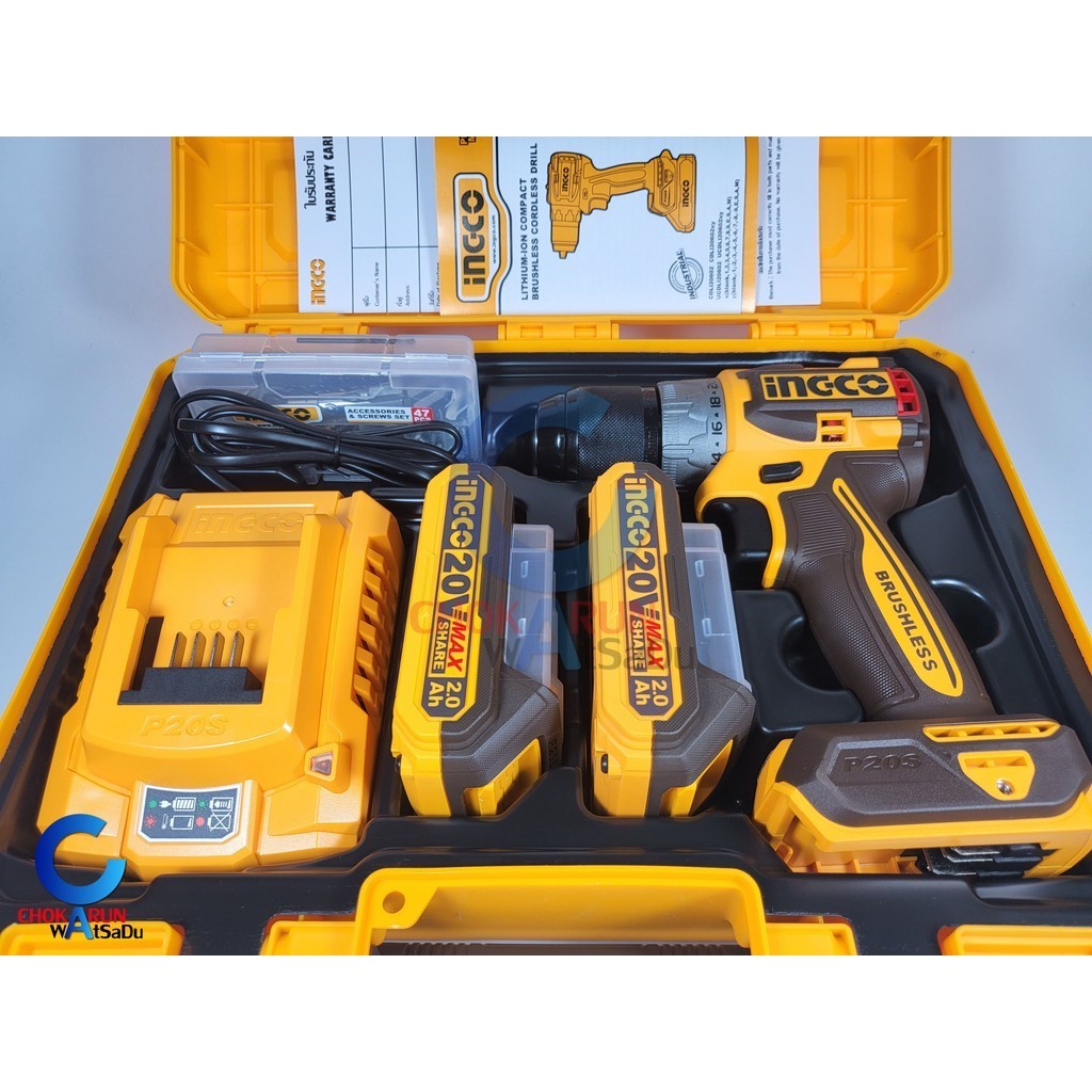 INGCO สว่านไร้สาย 60Nm 20V [ CDLI20602 / CDLI206021 ] บัสเลส - แบตใช้ ...